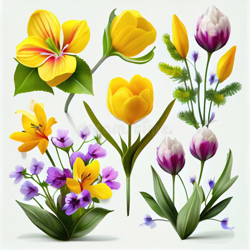 Spring Flowers Set on White Background for Invitations and Posters ...