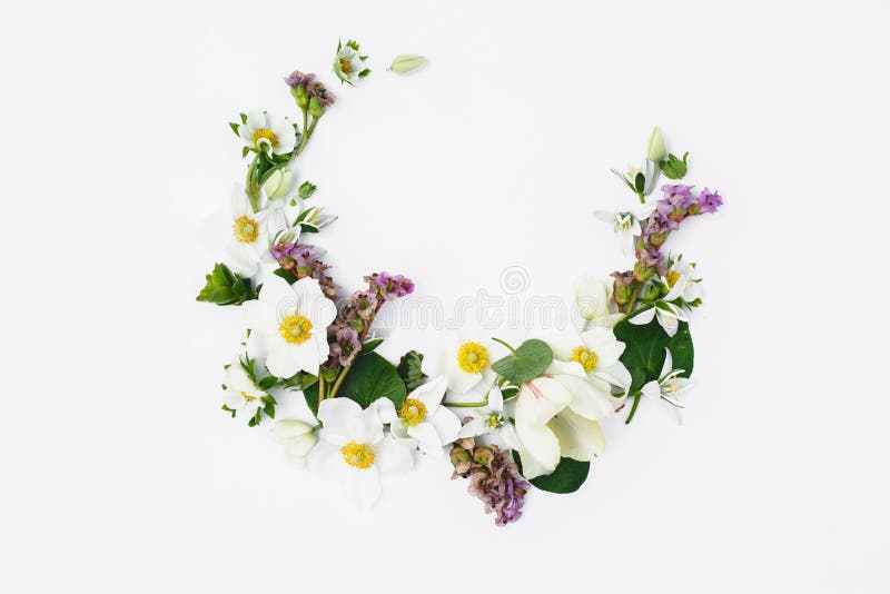 Spring Flowers in the Shape of a Crescent on a White Background Stock ...