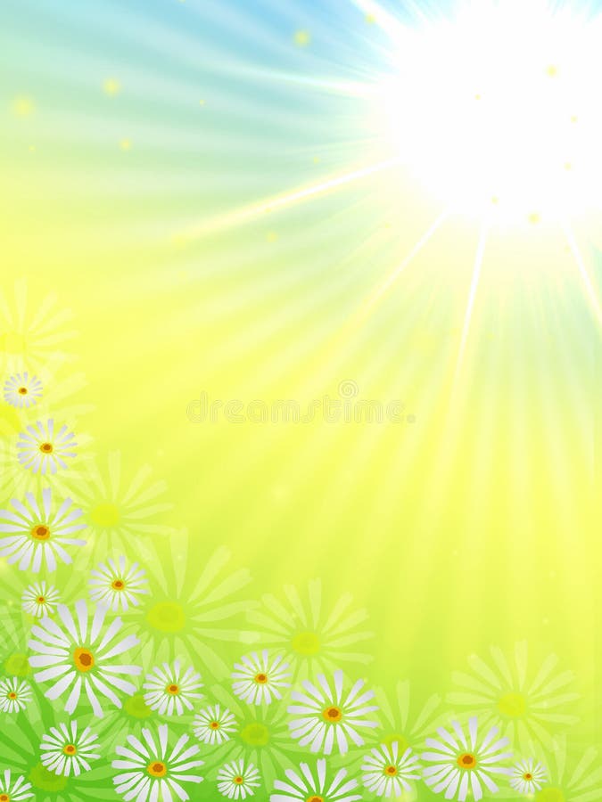 Spring flowers with sun stock illustration. Illustration of design ...