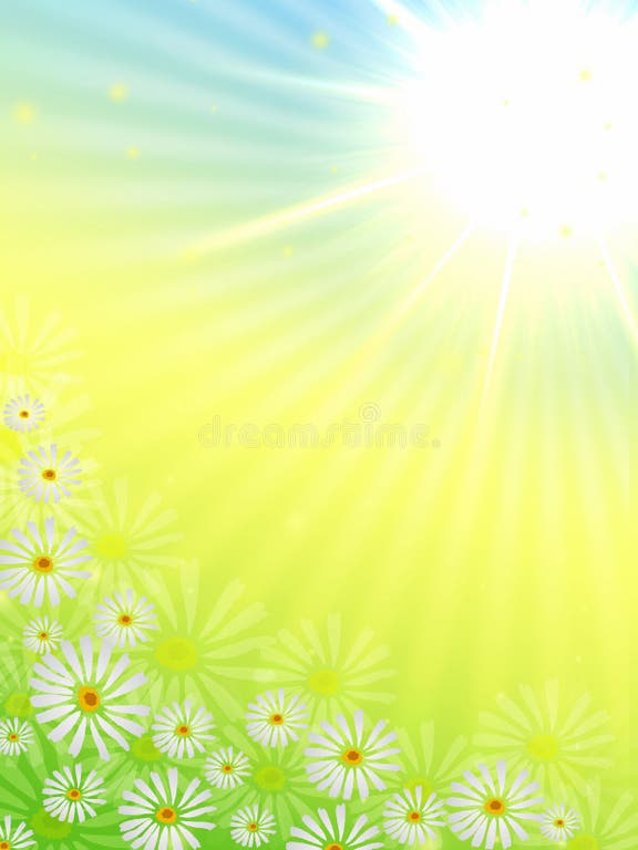 Spring flowers with sun stock illustration. Illustration of design ...