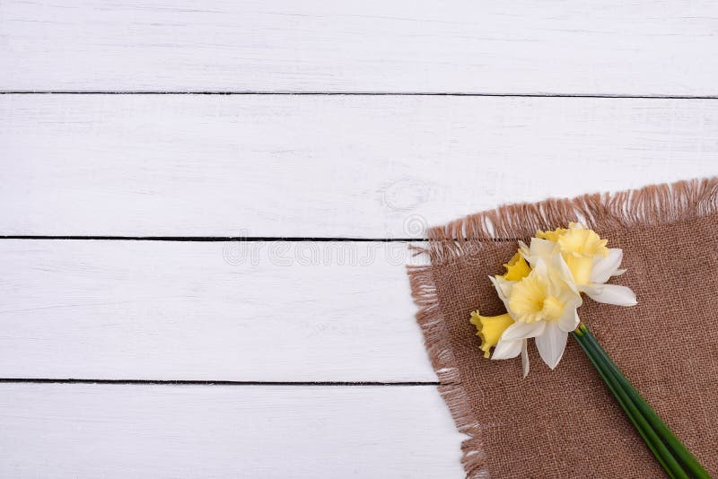 Spring Flowers Bouquet on Wooden Table. Top View, Copy Space Stock ...