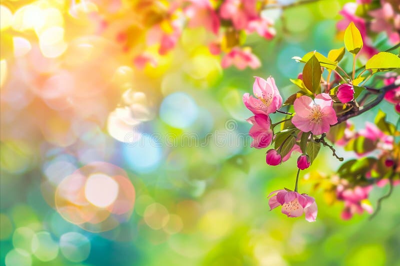 Spring Flowers on a Tree Branch with Sun Rays Stock Image - Image of ...