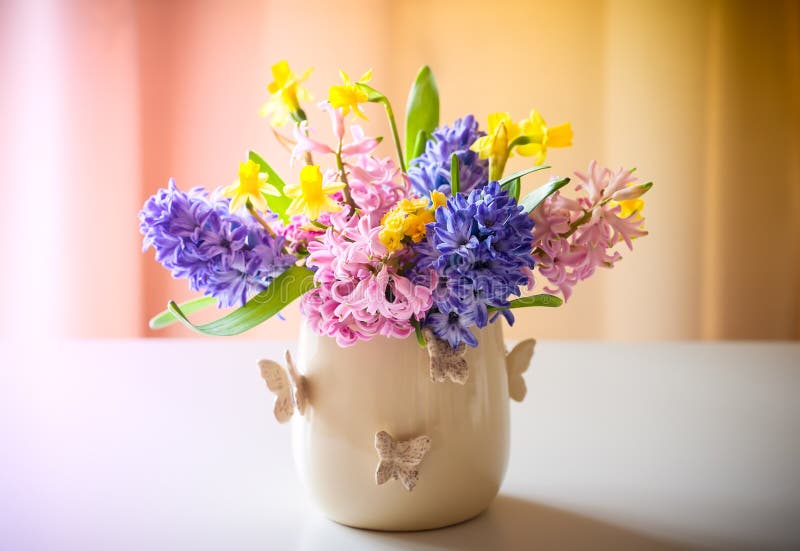 Spring flowers in vase stock image. Image of concept - 108180379