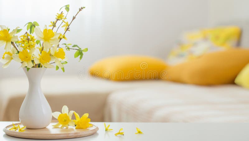 Spring Flowers in Vase on Modern Interior Stock Image - Image of ...