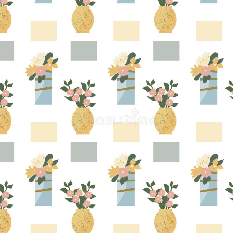 Spring Flowers in Vase and Simple Shapes Pattern Stock Vector ...