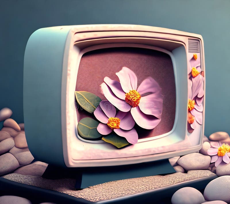 Spring Flowers on a Vintage Tv Stock Illustration - Illustration of ...