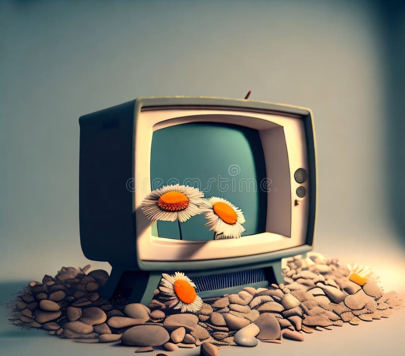 Spring Flowers on a Vintage Tv Stock Illustration - Illustration of ...