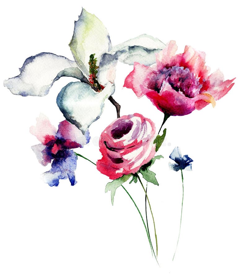 Spring Flowers Watercolor Illustration Stock Illustration ...