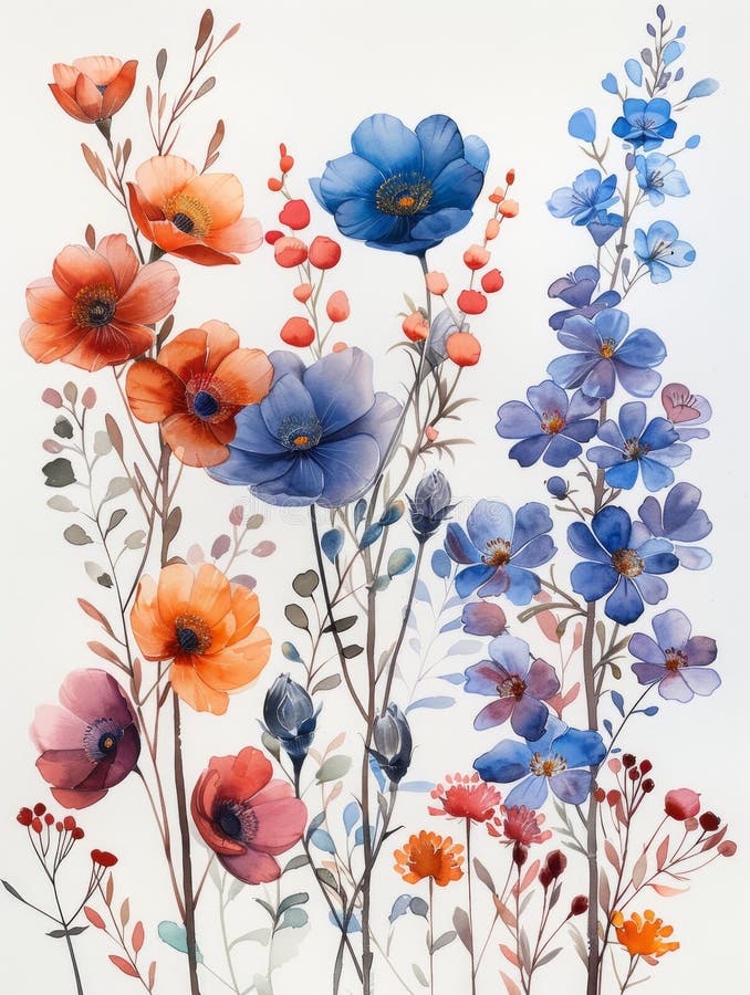 Spring Flowers Watercolor Isolation Generative AI Stock Illustration ...