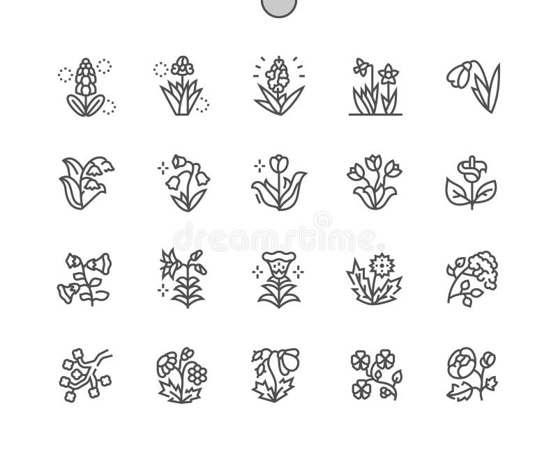 Flowers Thin Line SIGNED Icon Set, Gardening Symbols Collection, Vector ...