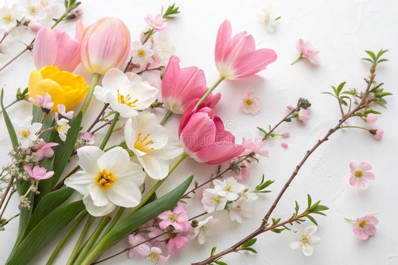 Spring Flowers on White Background Stock Illustration - Illustration of ...