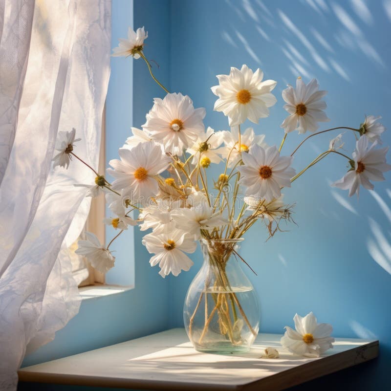 Spring Flowers in White Vase on Old Windowsill Stock Illustration ...