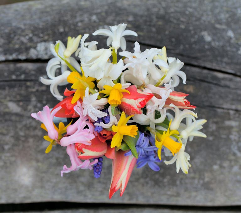 Spring Flowers on Wooden Table Stock Photo - Image of rural, background ...