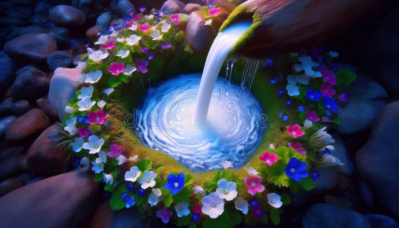 A Spring that Flows with Milky White Liquid Drinking it Grants H Stock ...