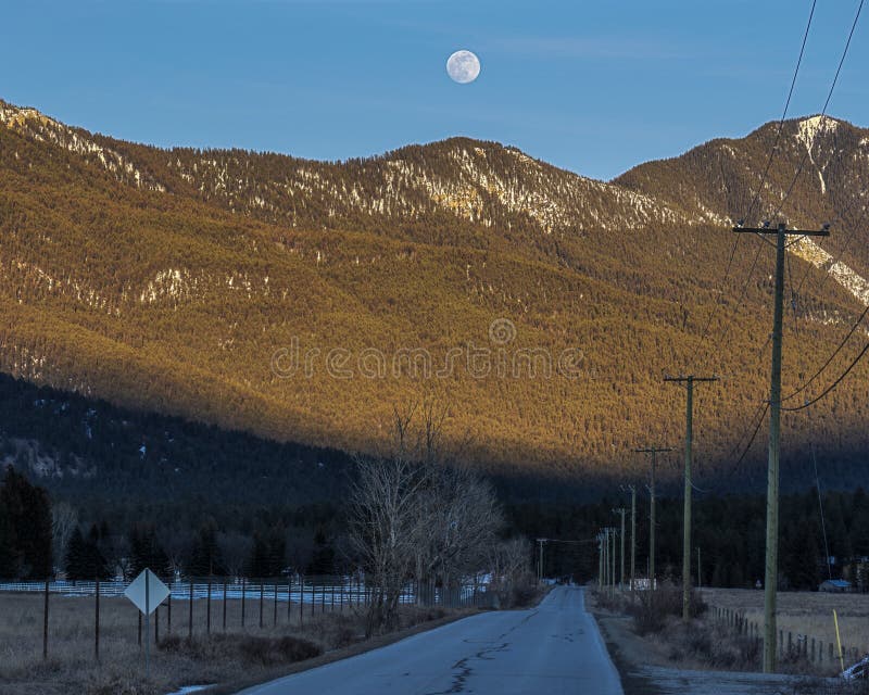 Spring Fool Moon Over Mountains in British Columbia Canada Stock Image ...
