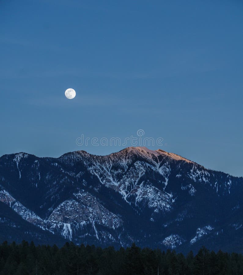 Spring Fool Moon Over Mountains in British Columbia Canada Stock Image ...