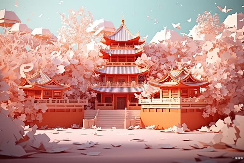 Spring Forbidden City, Multi - Dimensional Paper Kirigami Craft City ... Spring Forbidden City, Multi - Dimensional Paper Kirigami Craft City ...