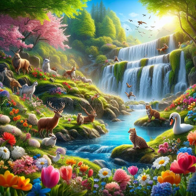 A spring dawn forest. stock photo. Image of aiarts, aiimagesofspring ...