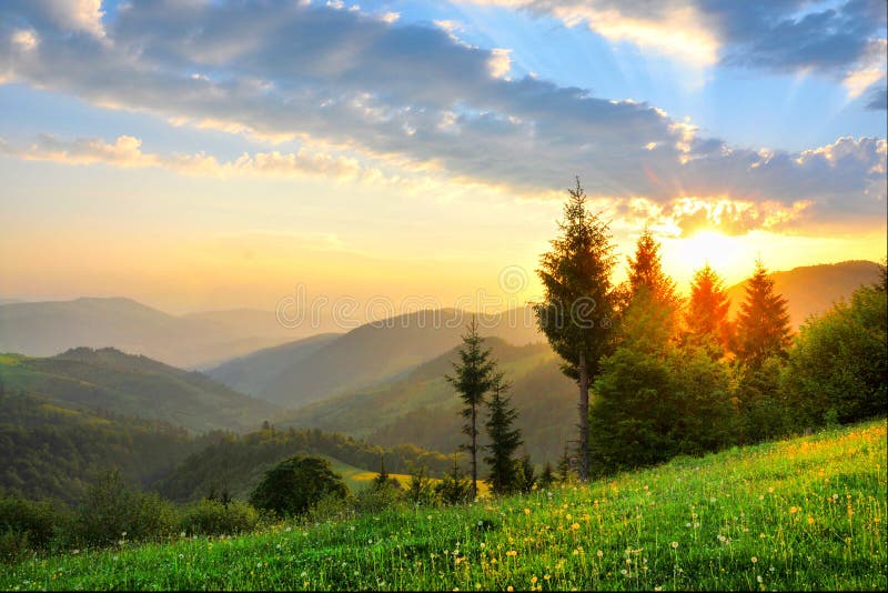 Beatiful Blue Lake, and Spring Forest, Blooming Spring in the Mountains ...
