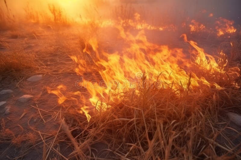 Spring Forest Fires, with Dry Grass in Fields Flames Raging. Ecological ...