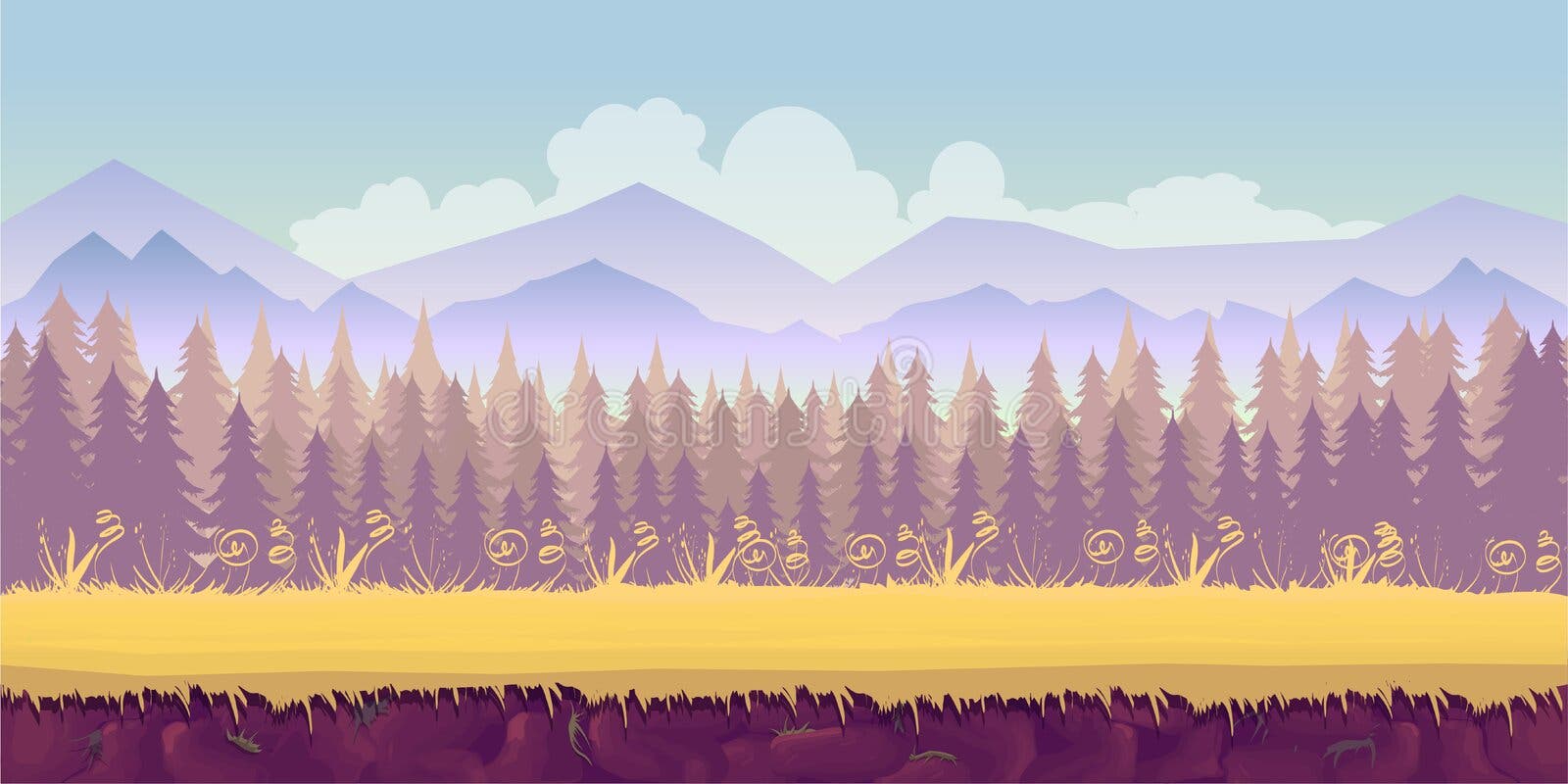 Cartoon Forest Landscape, Endless Vector Nature Background for Games ...