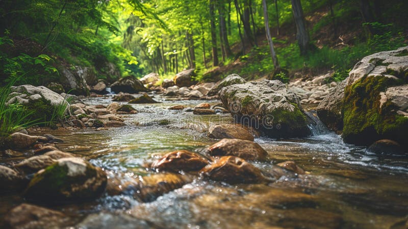 Spring Forest Nature Landscape, Beautiful Spring Stream, River Rocks in ...