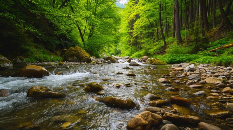 Spring Forest Nature Landscape, Beautiful Spring Stream, River Rocks in ...