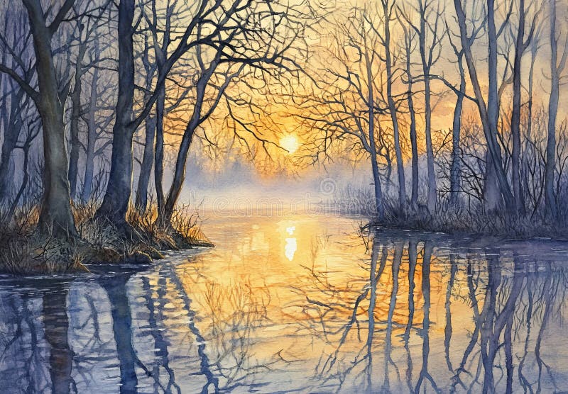 A Spring Forest Scene Featuring a River, Set Against a Green Light ...