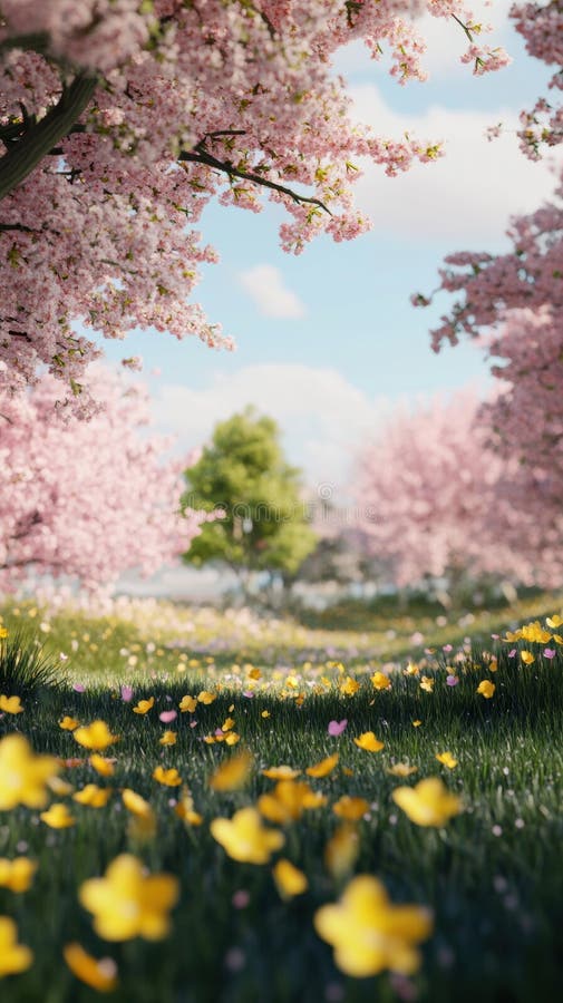 Spring Forest. Sunlight Shines through Trees and Flowers on the Grass in the Forest. Generative ...