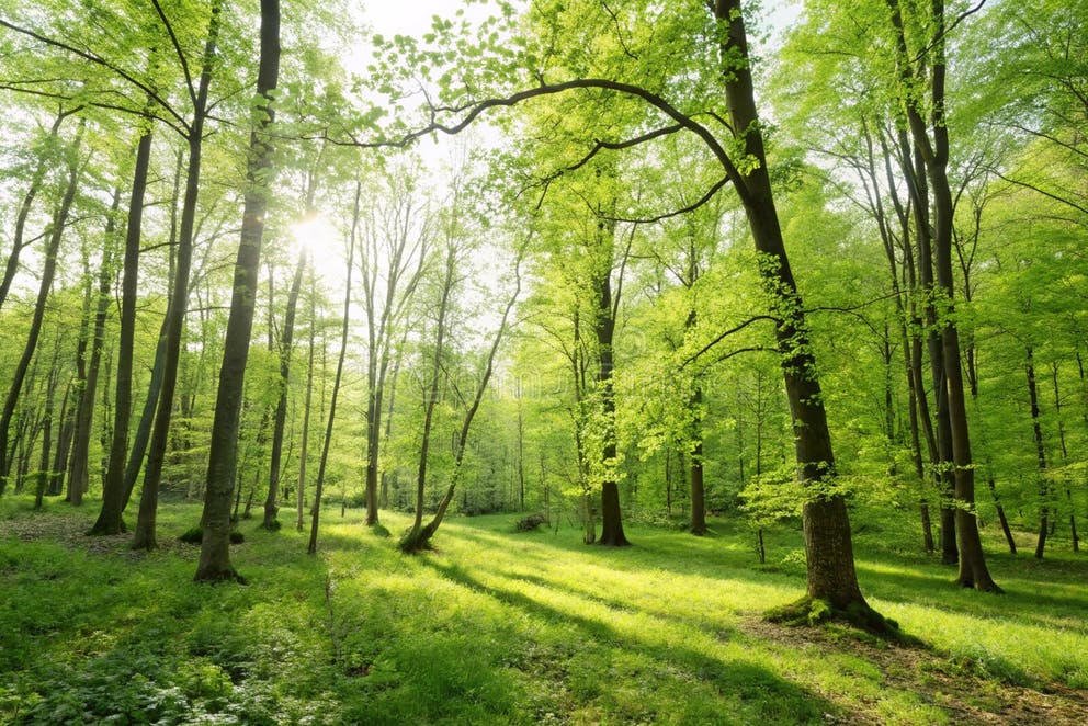 Spring Forest Trees with Sunlight Backgrounds Stock Illustration ...