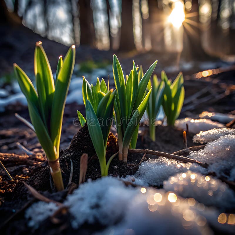 A Spring Forest, Where the First Green Shoots Emerge from Under the ...