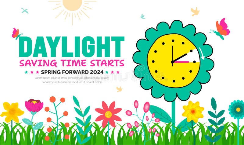 Spring Forward 2024 Banner Background with Flower and Grass. Daylight ...