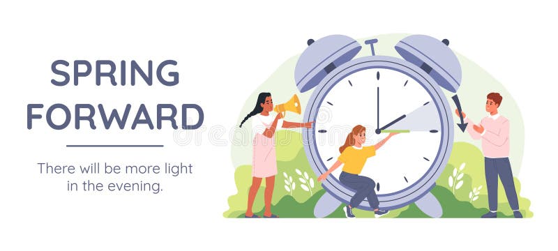Spring Forward Banner. People Change Hands of the Clock Forward an Hour ...