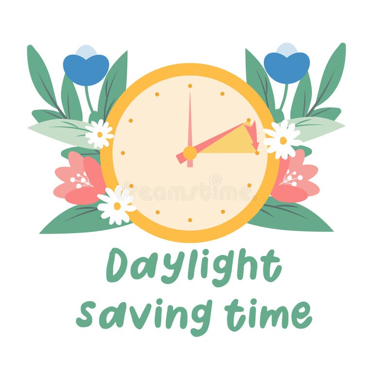 Spring Forward Concept in Flat Style, Change Clock Forward One Hour ...