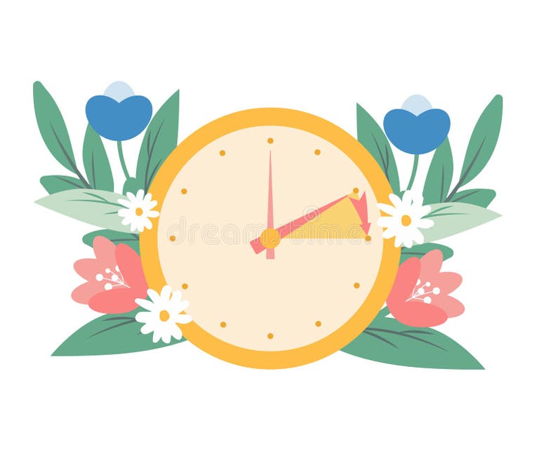 Spring Forward Concept in Flat Style, Change Clock Forward One Hour ...