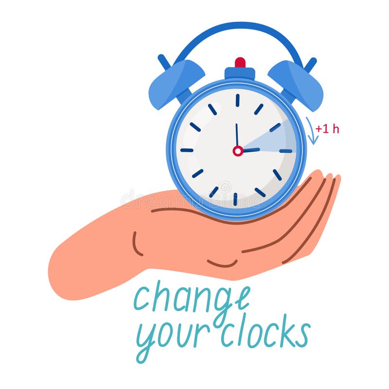 Spring Forward Fall Back Illustration with Clock. Human Hand is Turning ...