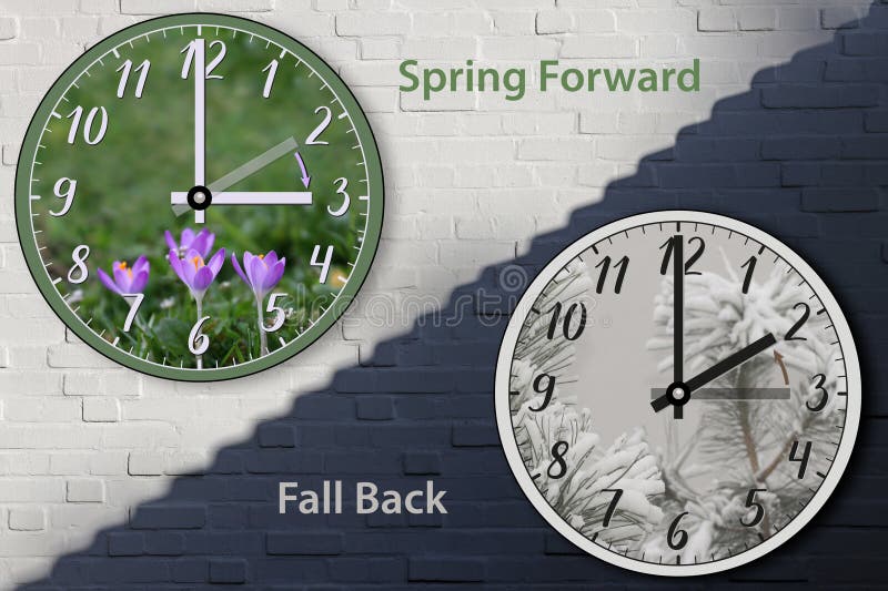 Spring Forward, Fall Back. Two Wall Clocks. the Change To Daylight ...