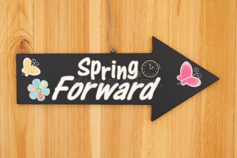 Spring Forward Type Message on Hanging Arrow Chalkboard Sign Stock ...