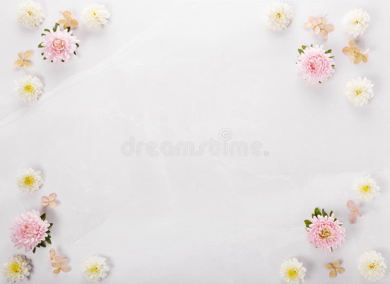Spring Frame of Small Flowers and Daisy, Floral Arrangement Stock Photo ...