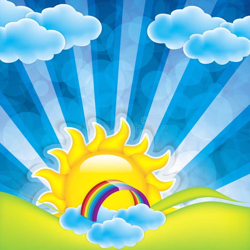 Cartoon sun and rainbow stock vector. Illustration of climate - 30145439