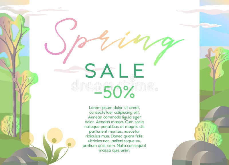 Spring, Frame Template with Sunny Landscape for Sale, Announcement ...