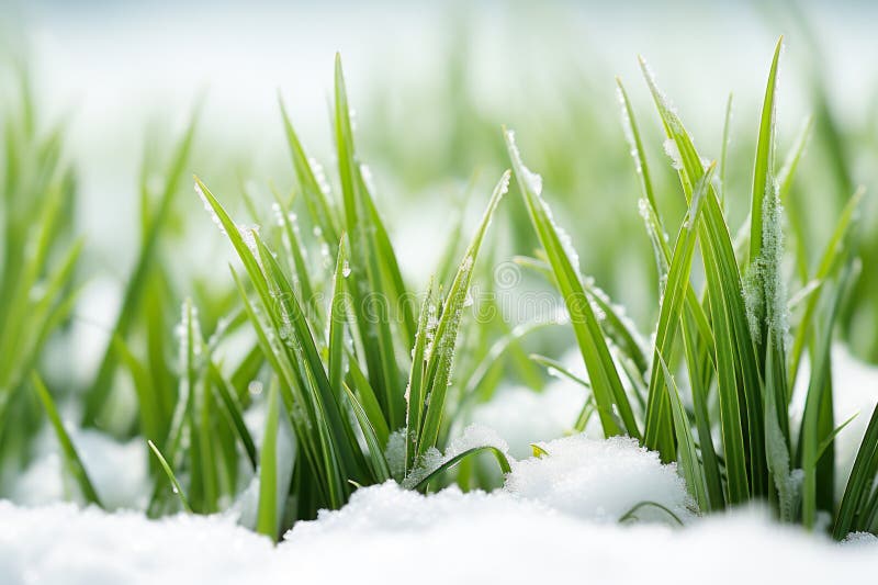 Spring Frost, Snow on Green Grass Generative Ai Stock Photo - Image of ...