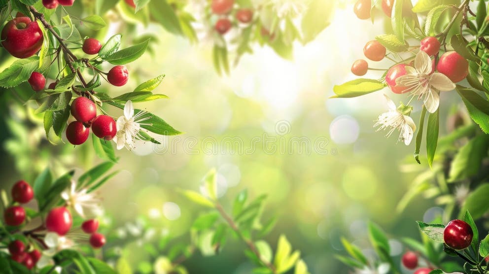 Spring Fruit Scene Featuring a Blank Area for Your Unique Text or Logo ...