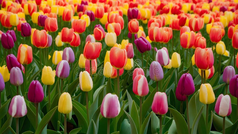 Spring Garden Background Texture Features Colorful Tulip Flowers in Pattern Stock Illustration ...