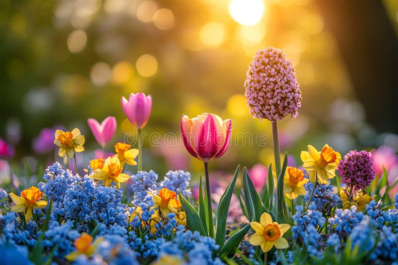 The Spring Garden Comes Alive with a Vivid Array of Tulips, Daffodils ...