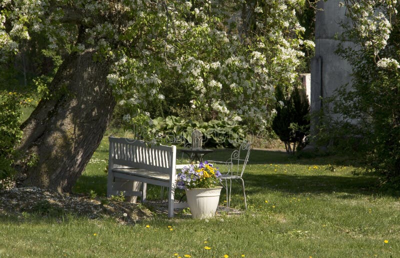 Spring garden furniture stock image. Image of landscaped - 19325099