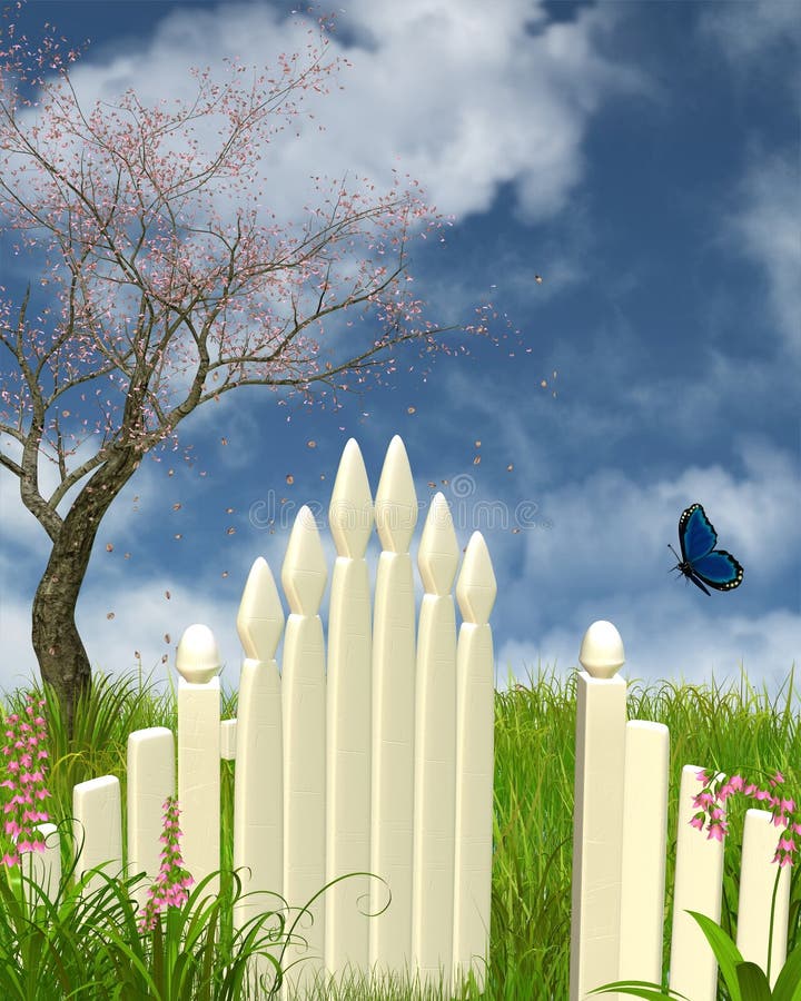 Spring Garden Gate stock illustration. Illustration of clouds - 18997810