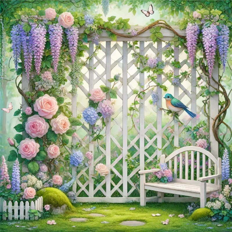 Spring Garden Gate No. 1 Print Design in Vector Stock Vector ...