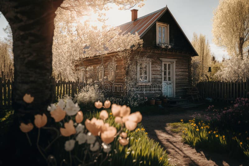 Spring Garden House. Illustration AI Generative Stock Illustration ...