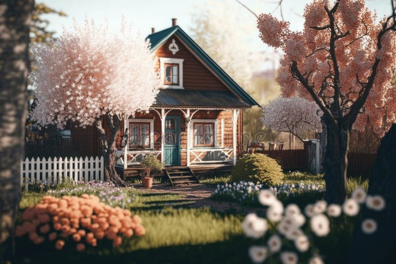 Spring Garden House. Illustration AI Generative Stock Illustration ...
